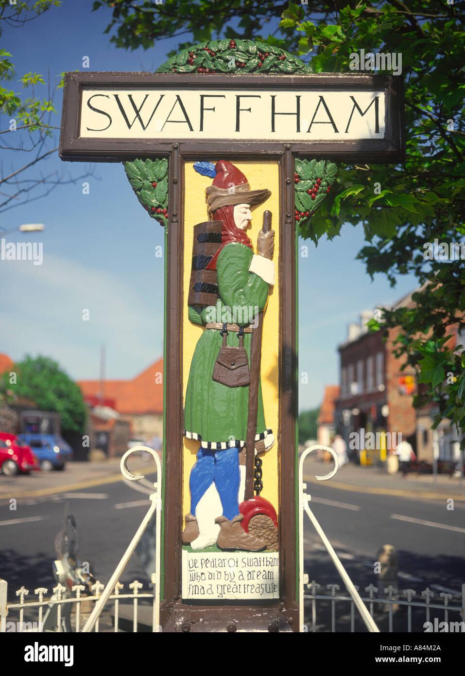 Town sign at Swaffham town Norfolk England UK Stock Photo - Alamy