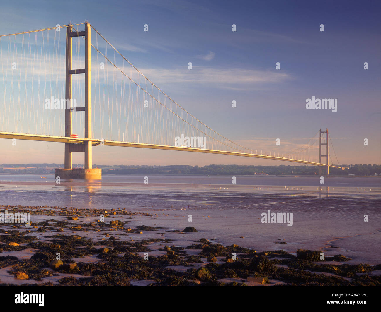 The Humber Bridge from southern shore of Barton Upon Humber in ...
