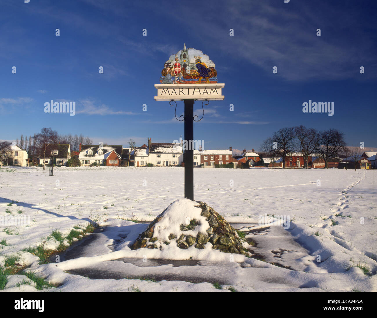 The village sign at Martham near Great Yarmouth Norfolk Broads England ...