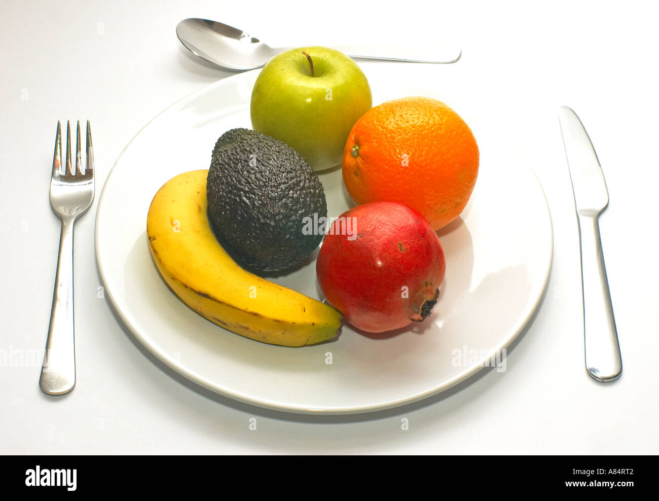 Concept shot showing five portions of fruit as a healthy meal Stock ...