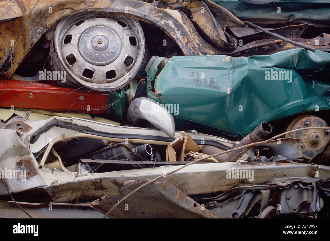 Industry. Recycling. Scrap metal. Crushed vehicles Stock Photo - Alamy