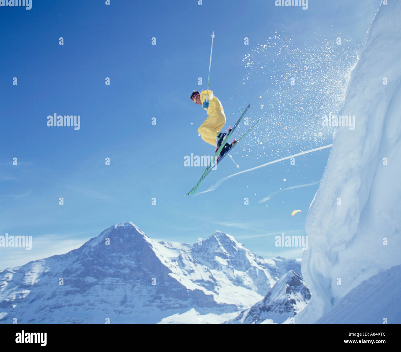 Skier Jump Mid Air Snow Mountain Action High Resolution Stock ...