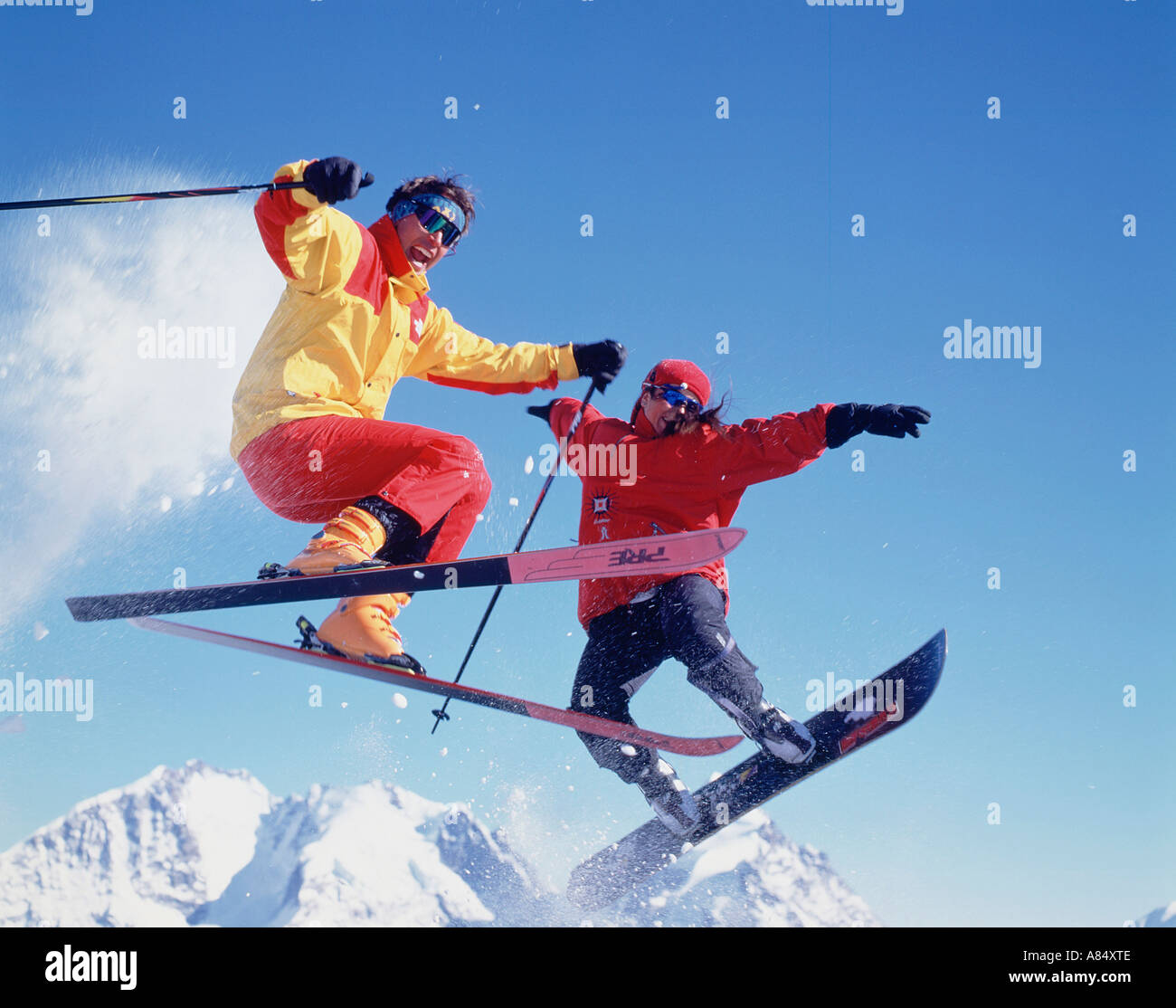 Skier jump mid air snow mountain action hi-res stock photography and ...