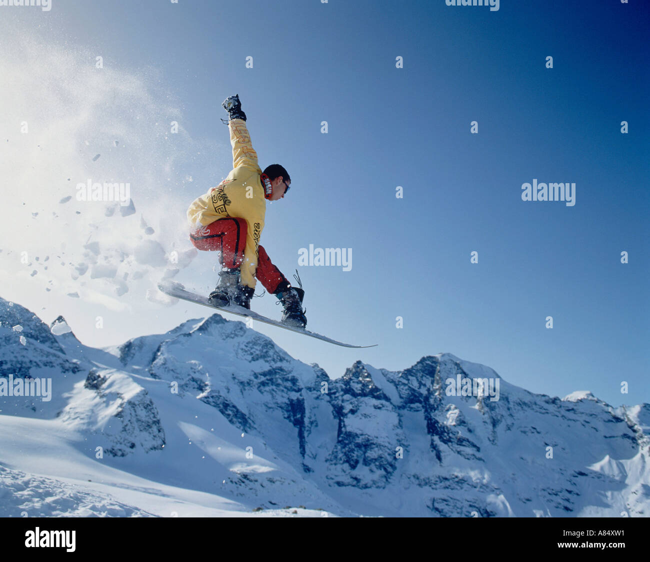 Switzerland. Snowboarding man Stock Photo - Alamy