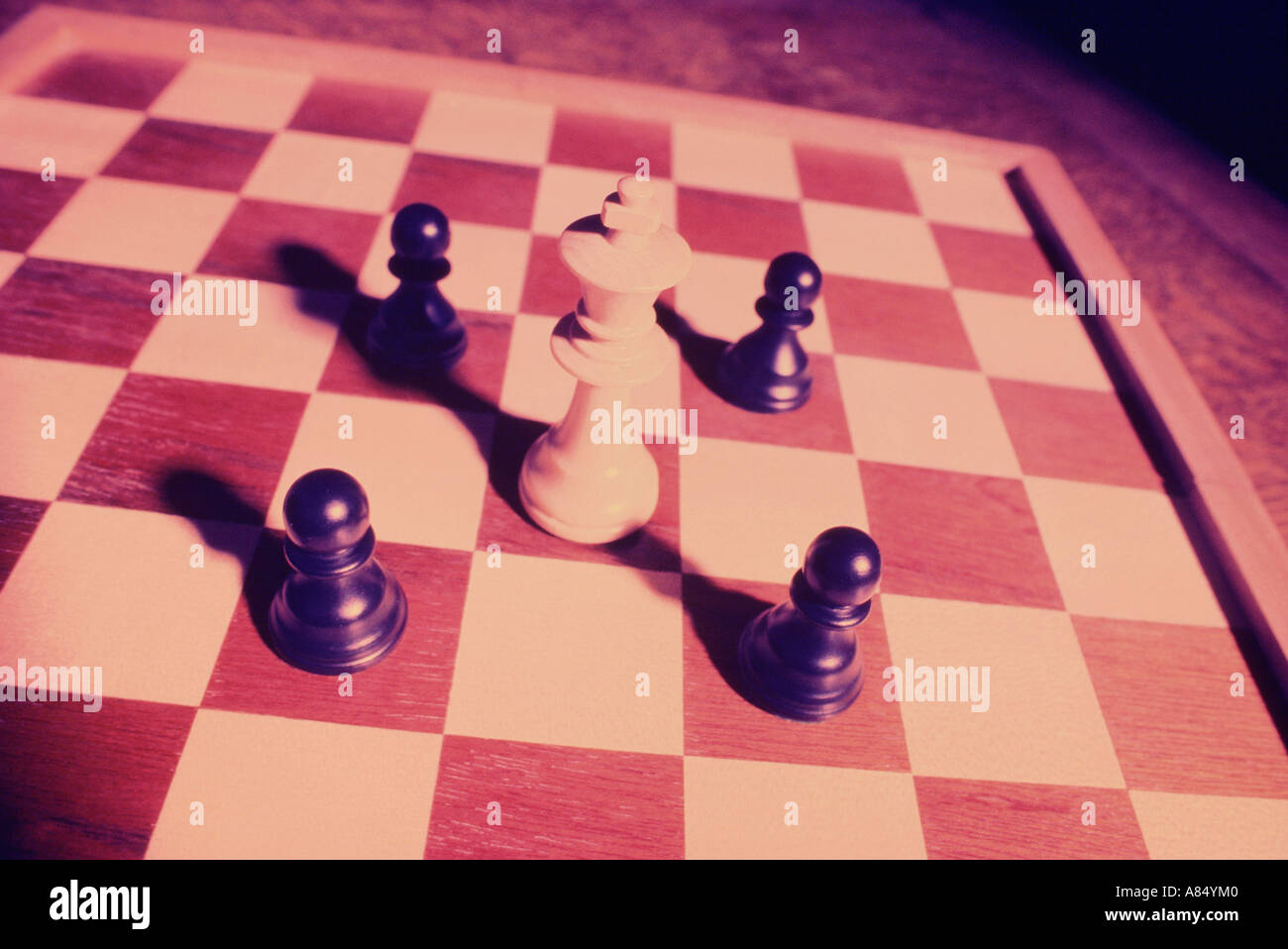 Still life. Chess pieces. King and pawns on chess board Stock Photo - Alamy