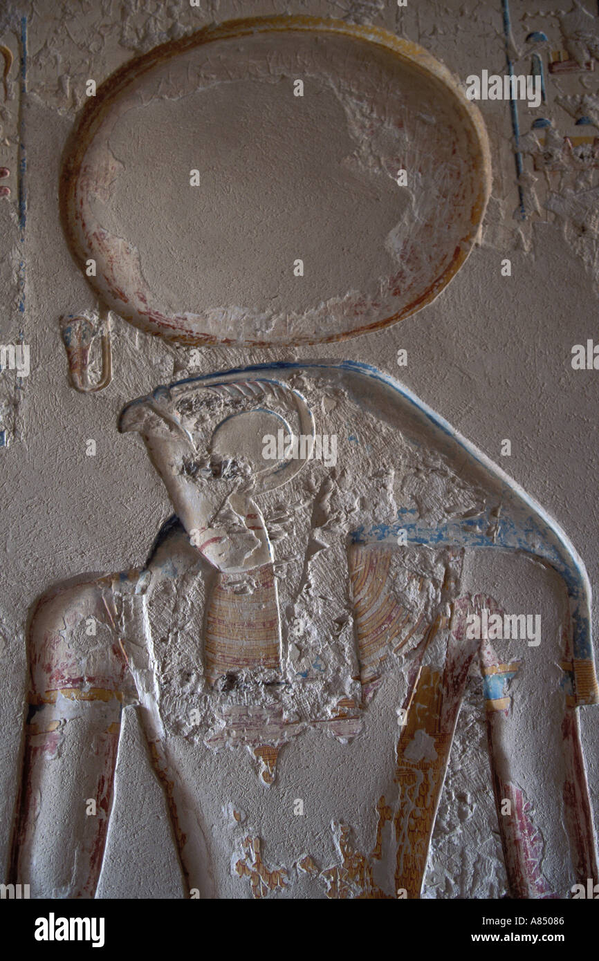 Temple Wall Carving God Horus Sun Disc Stock Photo - Alamy