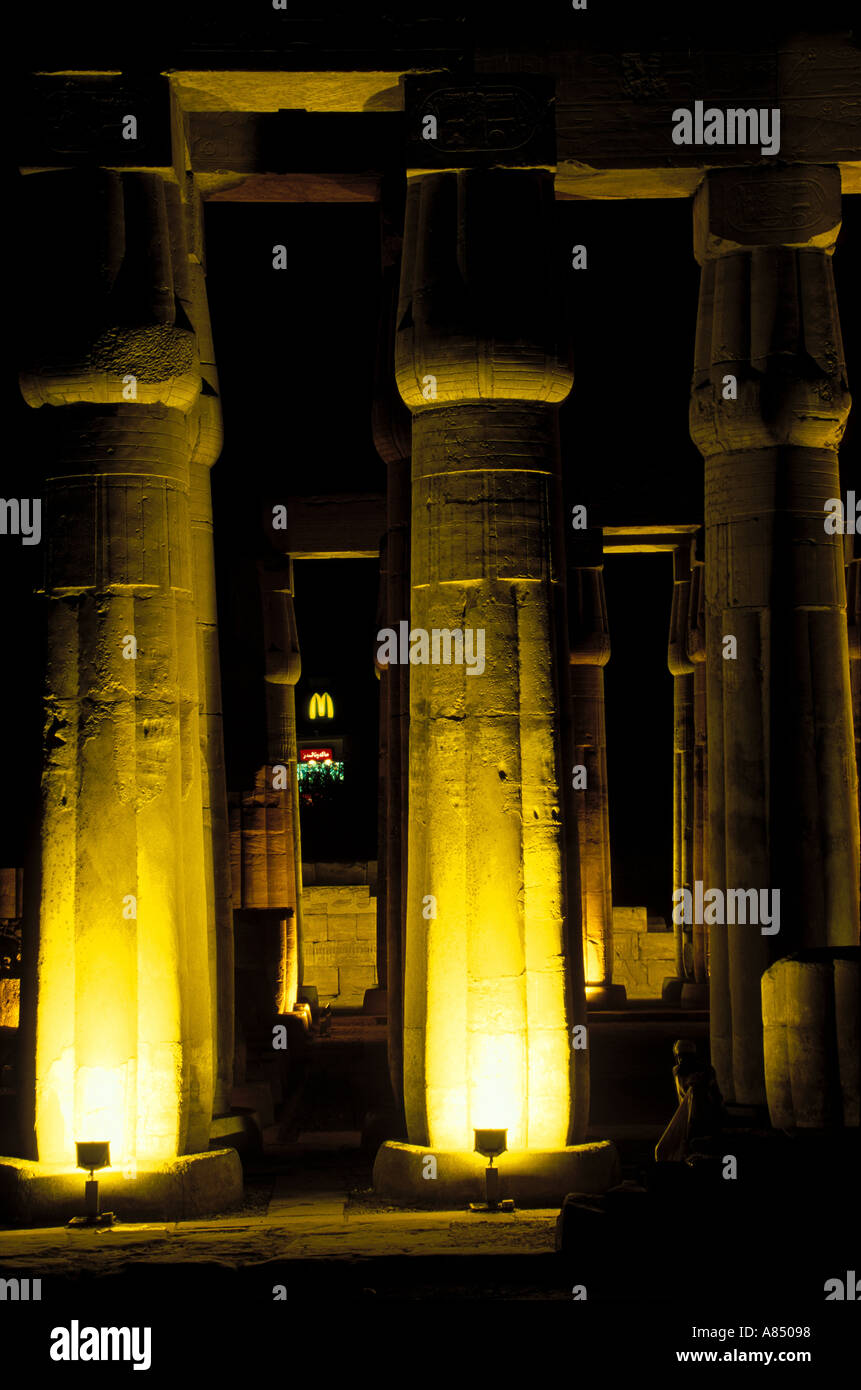 Lotus Columns McDonalds Sign Court of Amenophis III Luxor Temple EGYPT ...