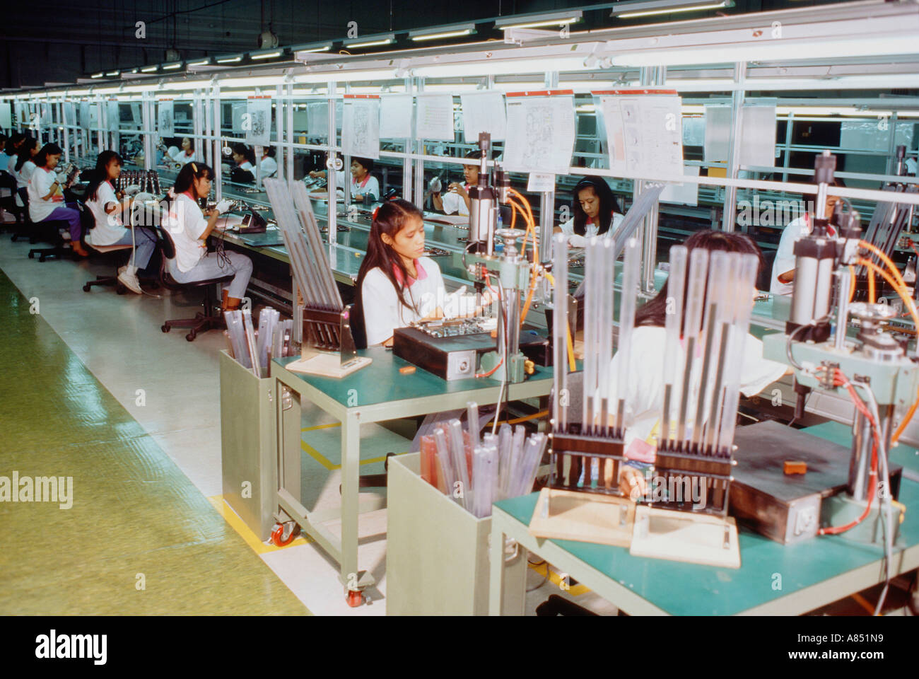 Philippines industry. Women in factory assembling computer mother ...