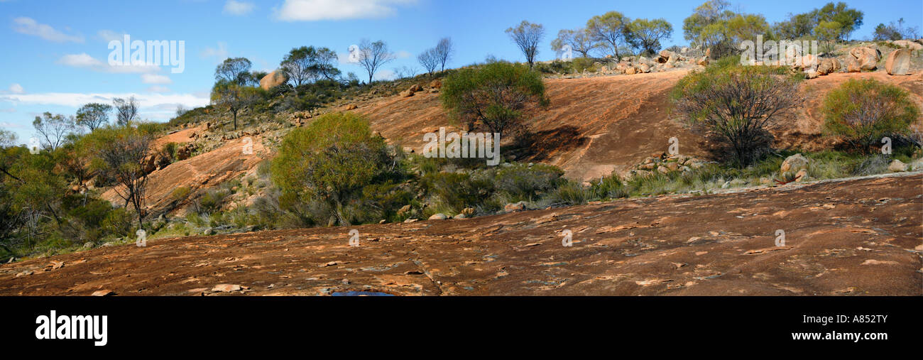 panorama of a Western Australian granite rock plateau in the outback ...