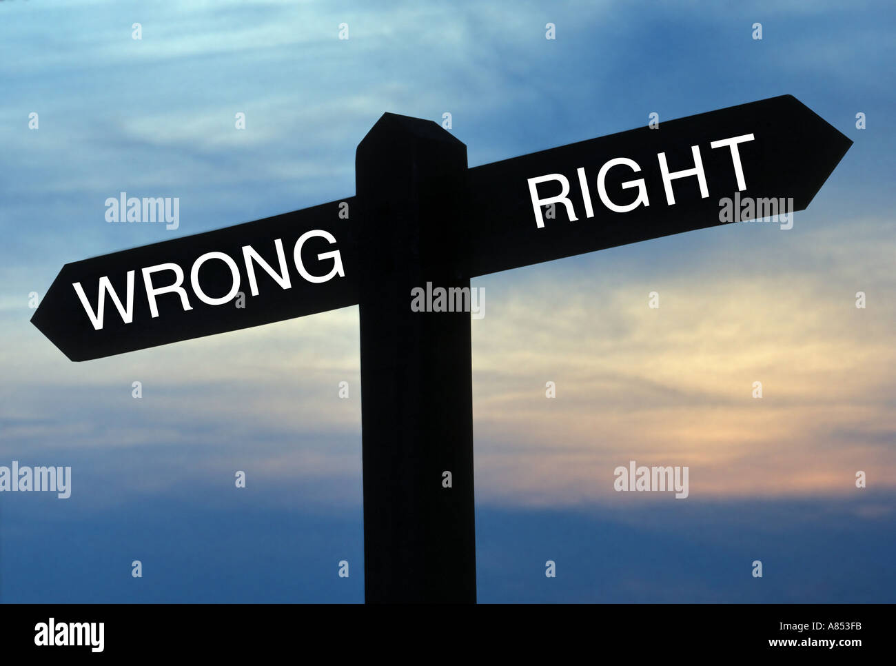 signpost with right and wrong direction arrows Stock Photo - Alamy