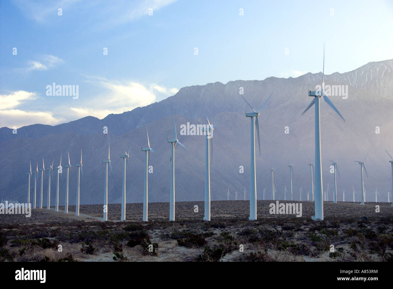 Windmills at the windfarm in San Gorgonio Pass near Palm Springs ...