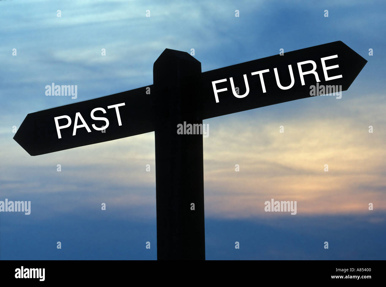 signpost pointing to past and future Stock Photo - Alamy