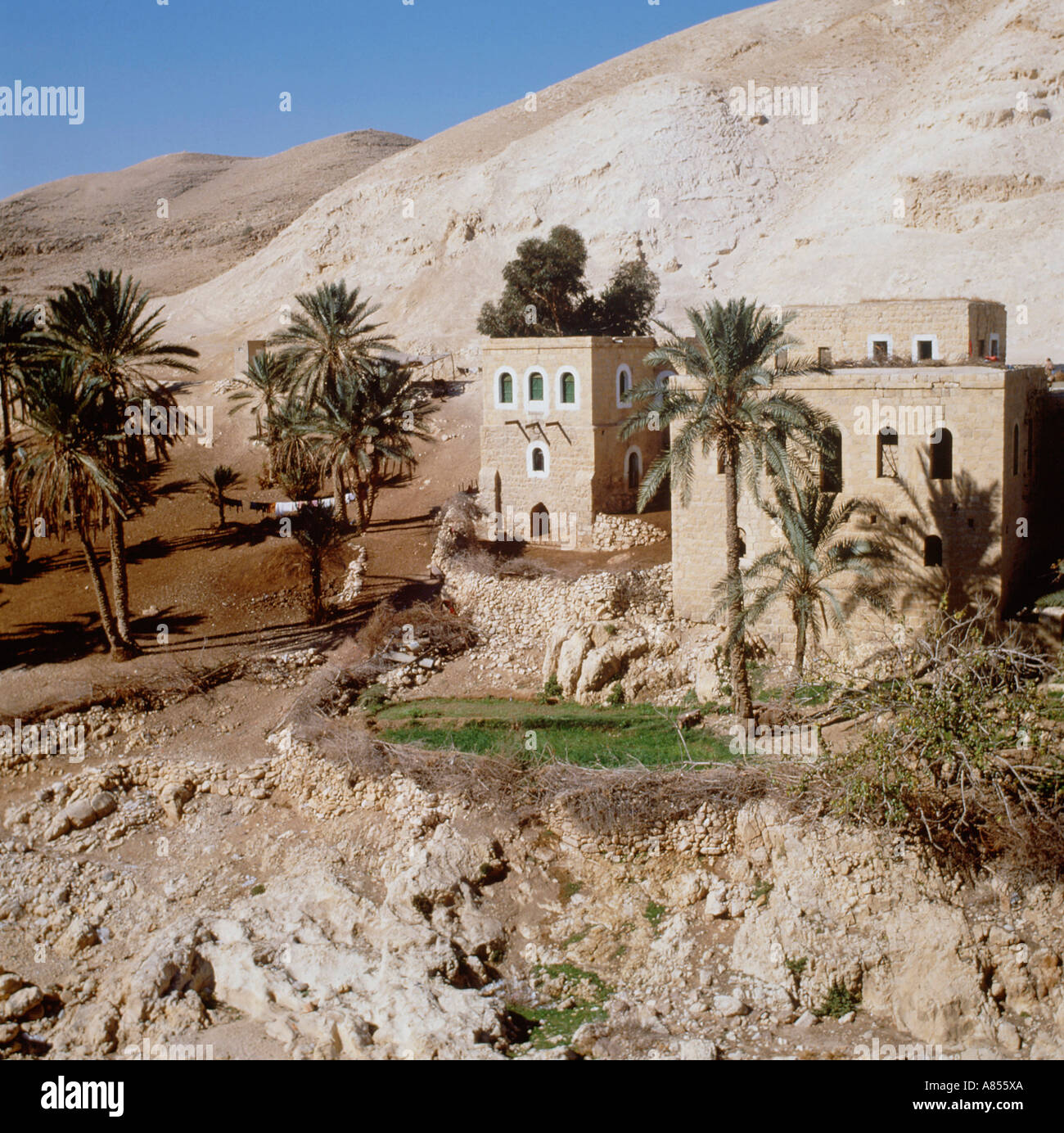 Palestine. West Bank. Judaean Hills. Wadi Qelt spring. Old house at ...