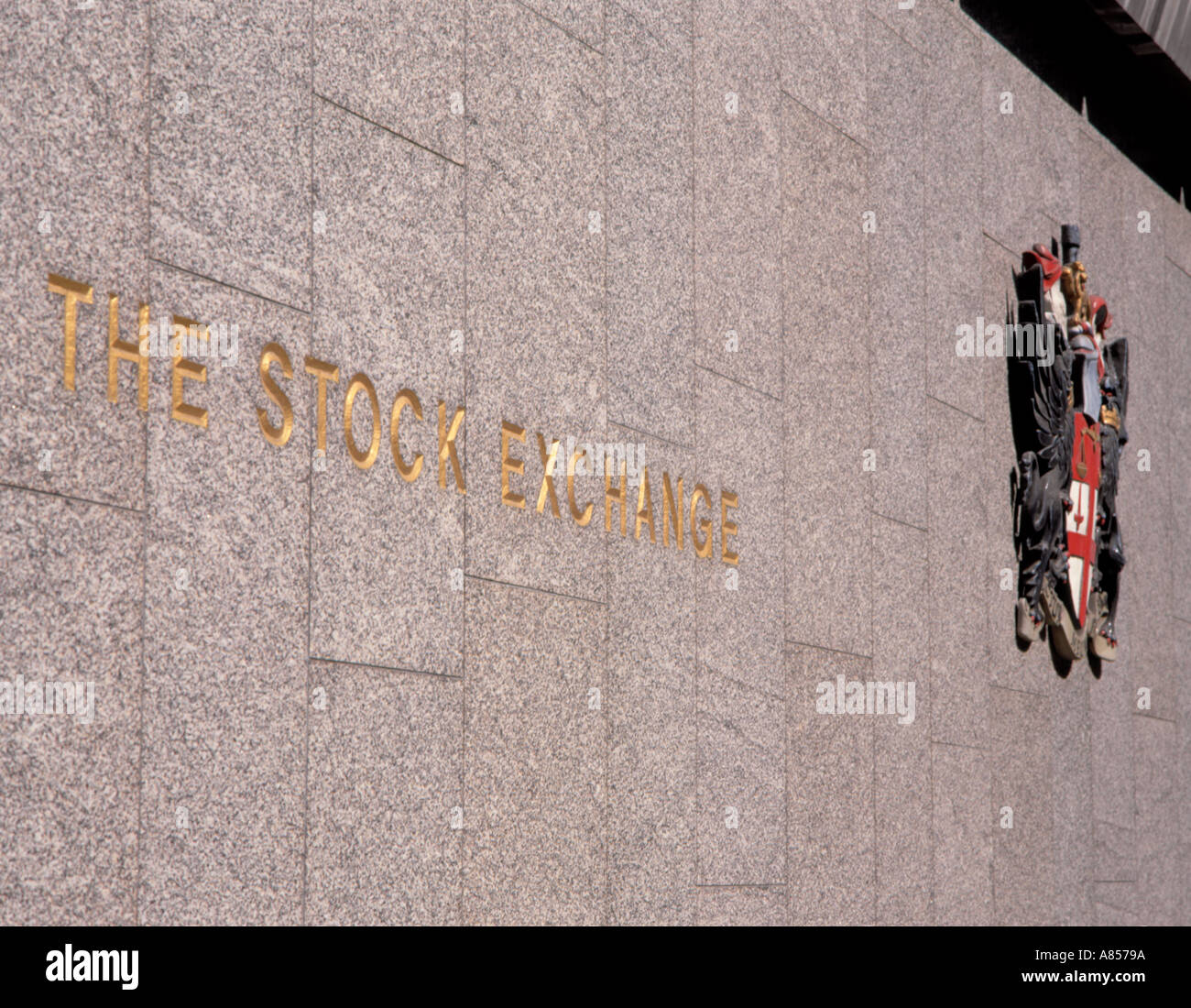 The Stock Exchange name and coat of arms of City of London, Old Broad ...