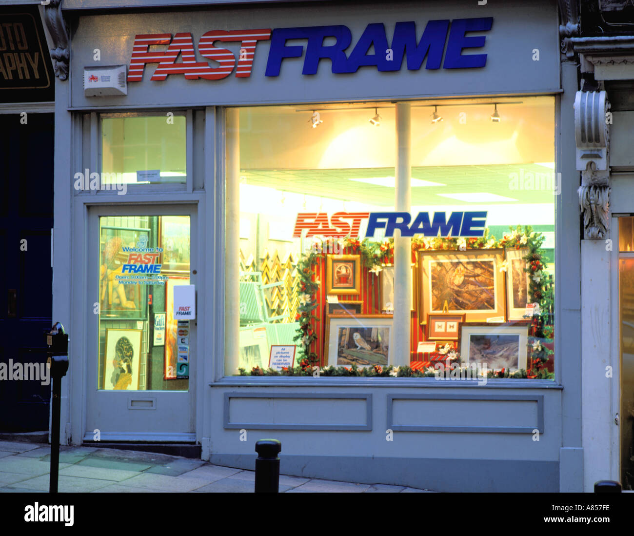 Fast Frame shop window at night, England, UK Stock Photo - Alamy