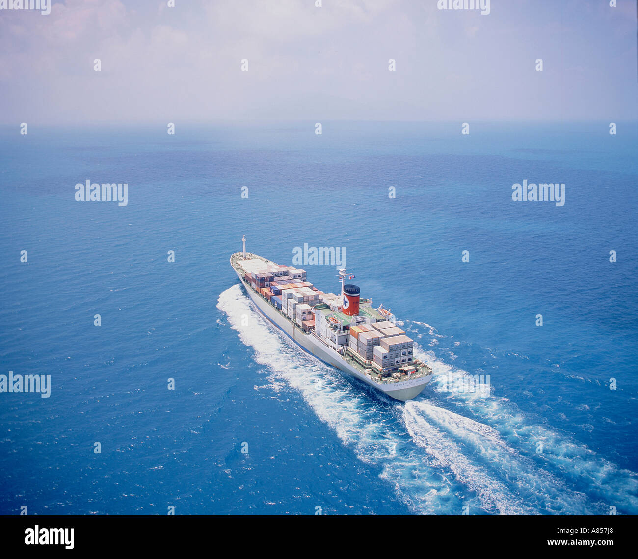 Aerial view of container ship Fremantle Star at sea off Queensland ...