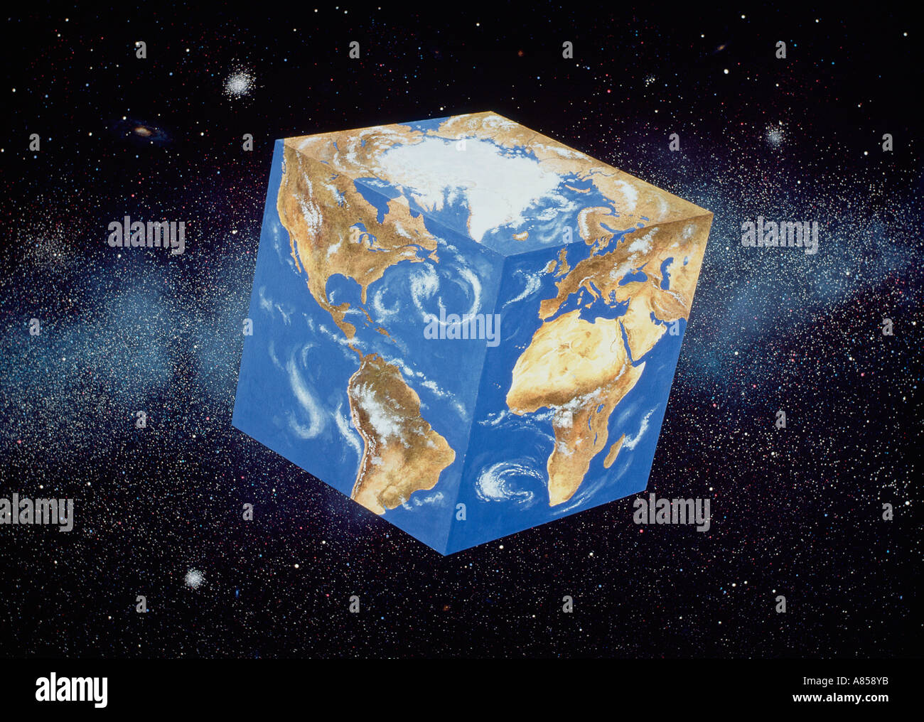 Concept image of cubic planet Earth viewed from space Stock Photo - Alamy