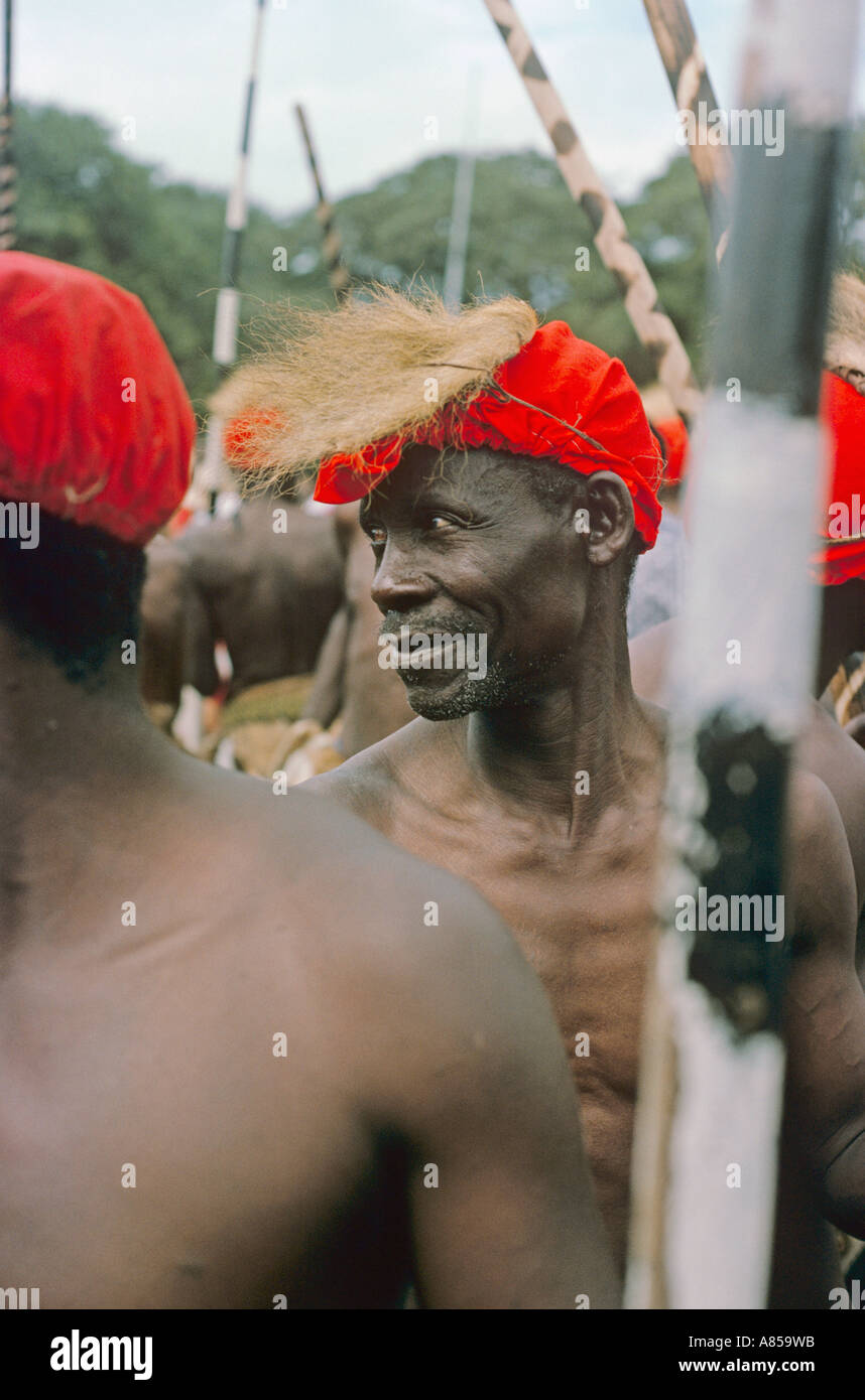 Detail of an oarsman at the Kuomboka Ceremony on the Barotse floodplain ...