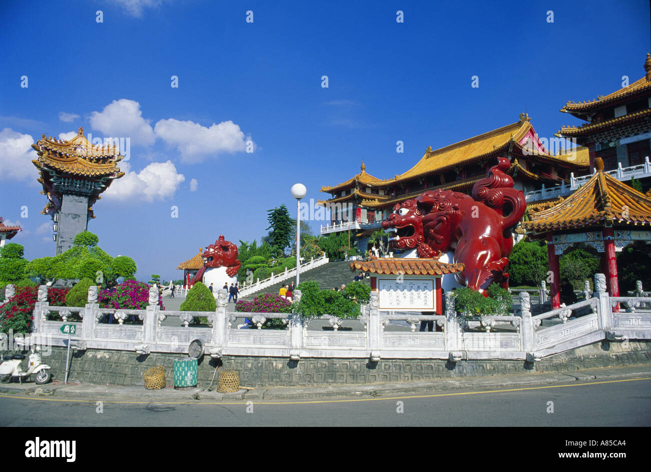 Man Wu temple in Sun Moon lake Taiwan Chinese architecture with two big ...