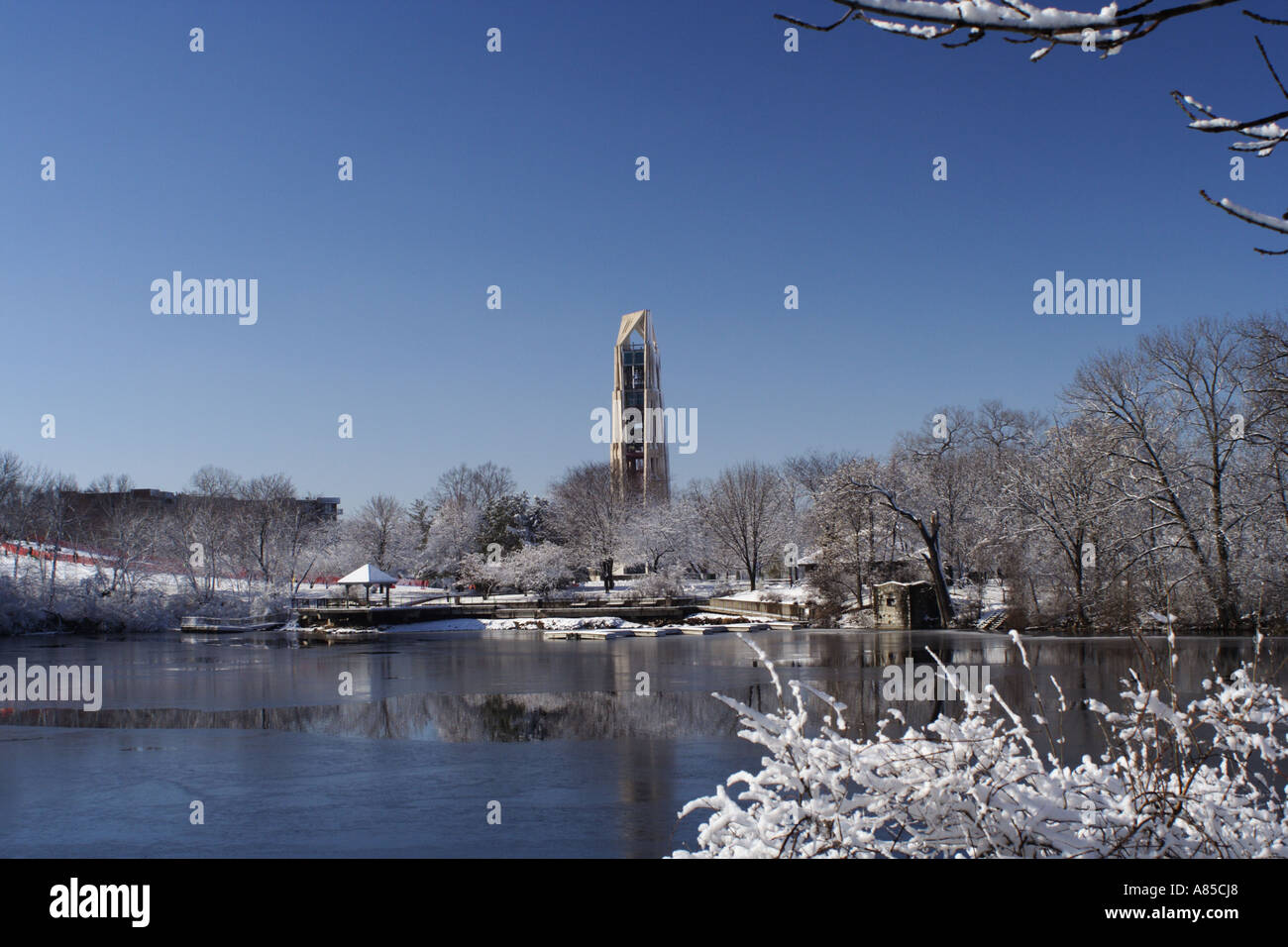 View of the lake in Naperville and the Carillon Stock Photo - Alamy