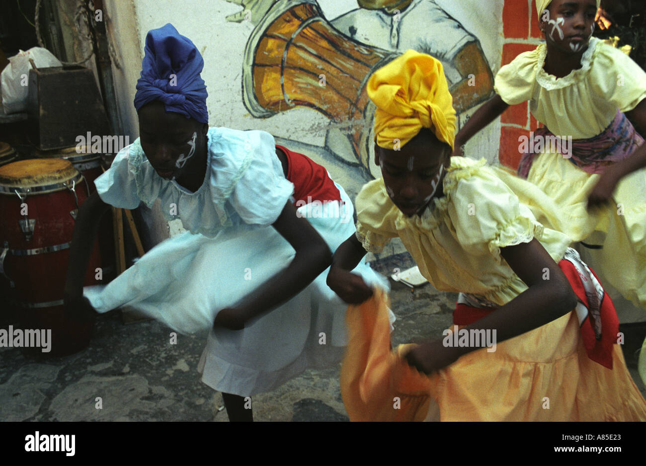 Young AfroCuban girls perform dances from the orishas in casa de felipe ...