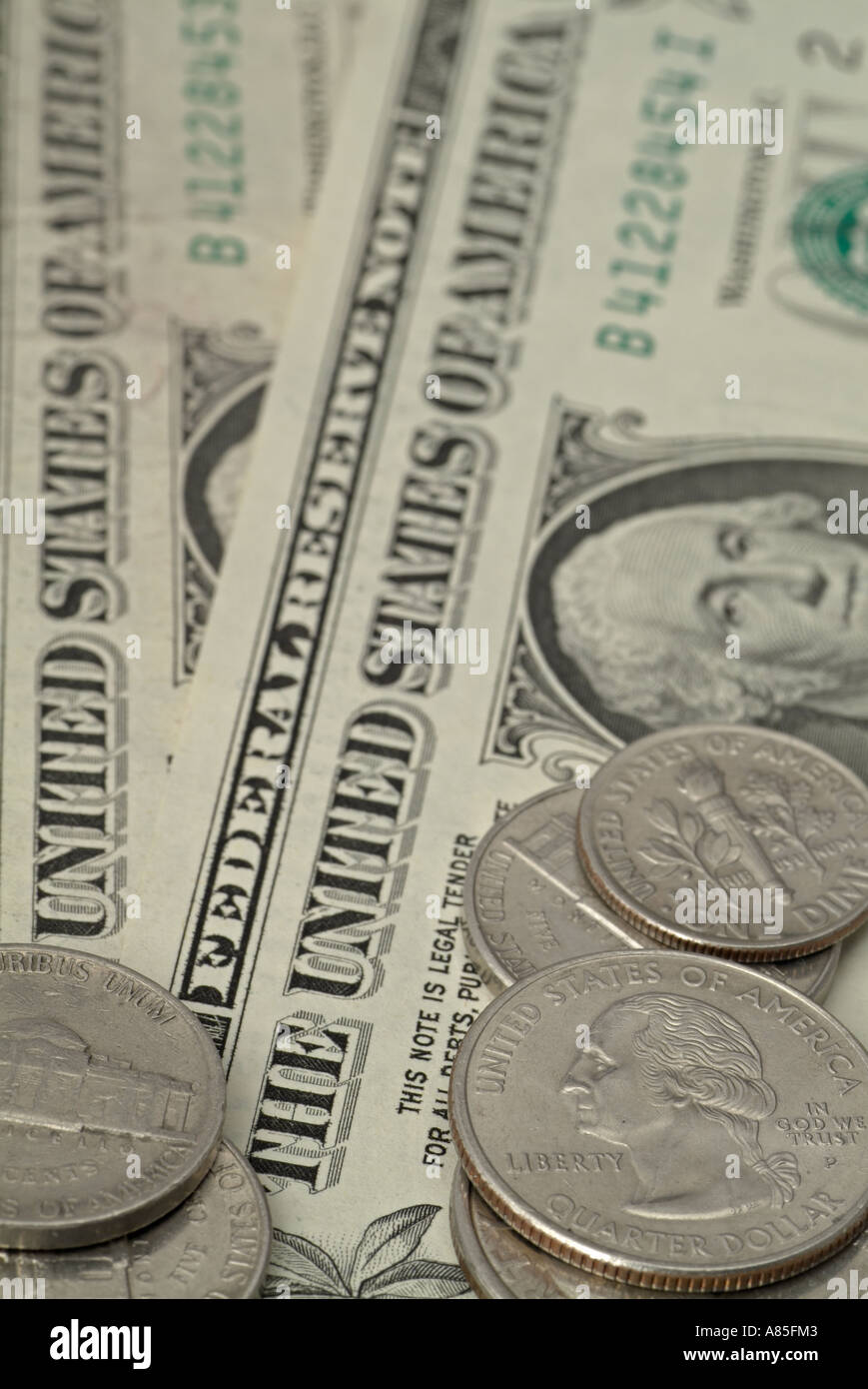 Dollar Coins and Notes Stock Photo - Alamy