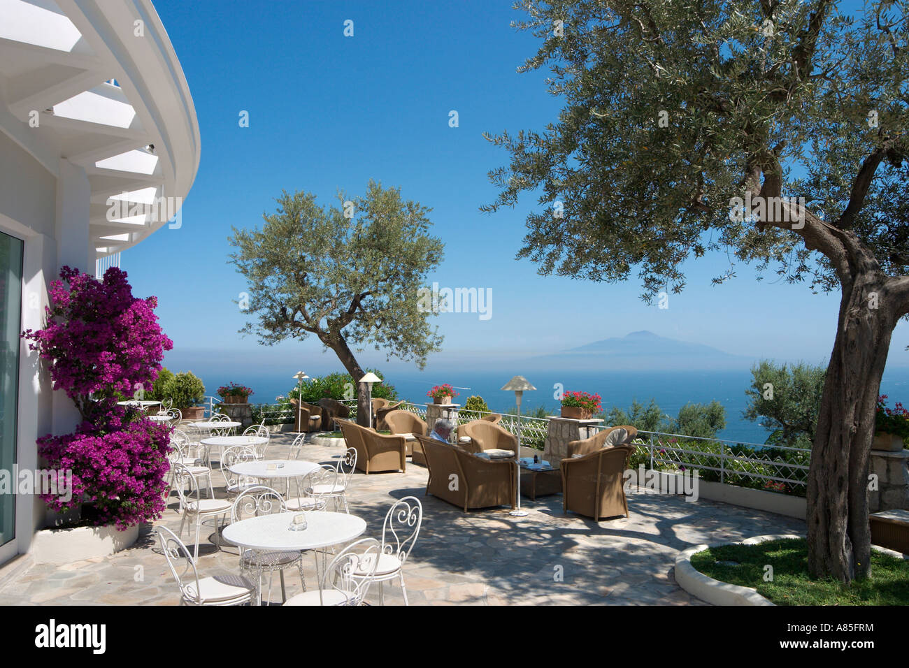 Terrace overlooking Bay of Naples and Mount Vesuvius, Hotel Aminta ...