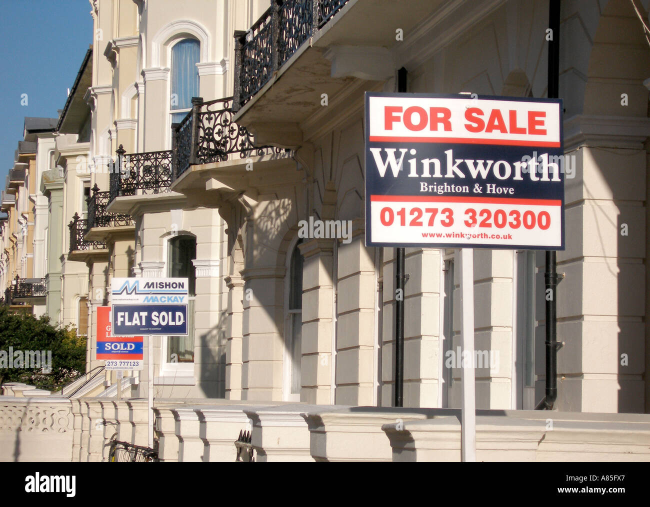 Residential Street of Properties with For Sale and Sold Signs, Hove ...