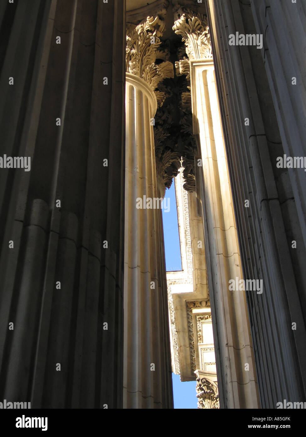 Gap through columns of St Pauls Cathedral, City of London England uk ...