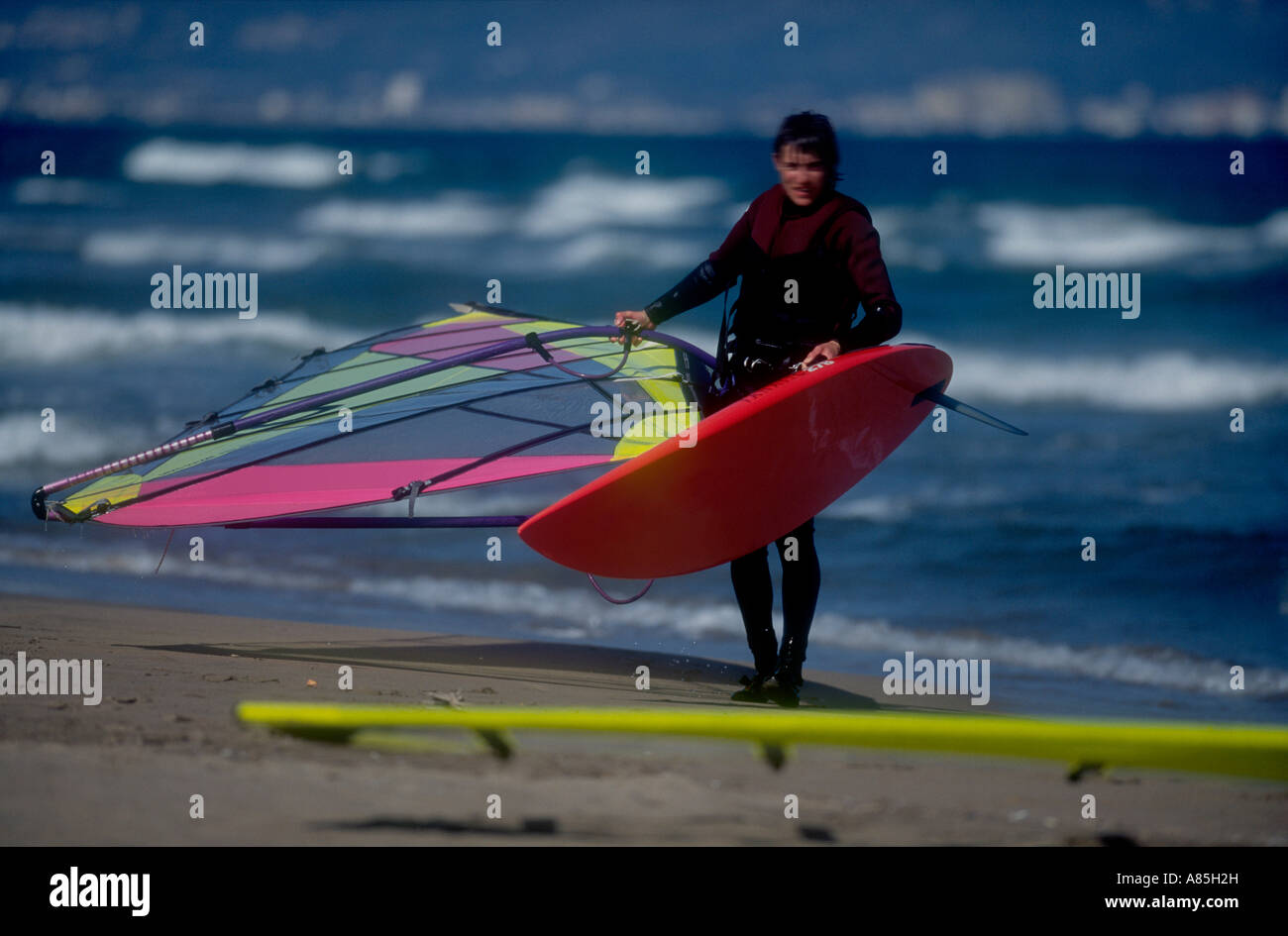 WINDSURFER ON THE BEACH Stock Photo - Alamy