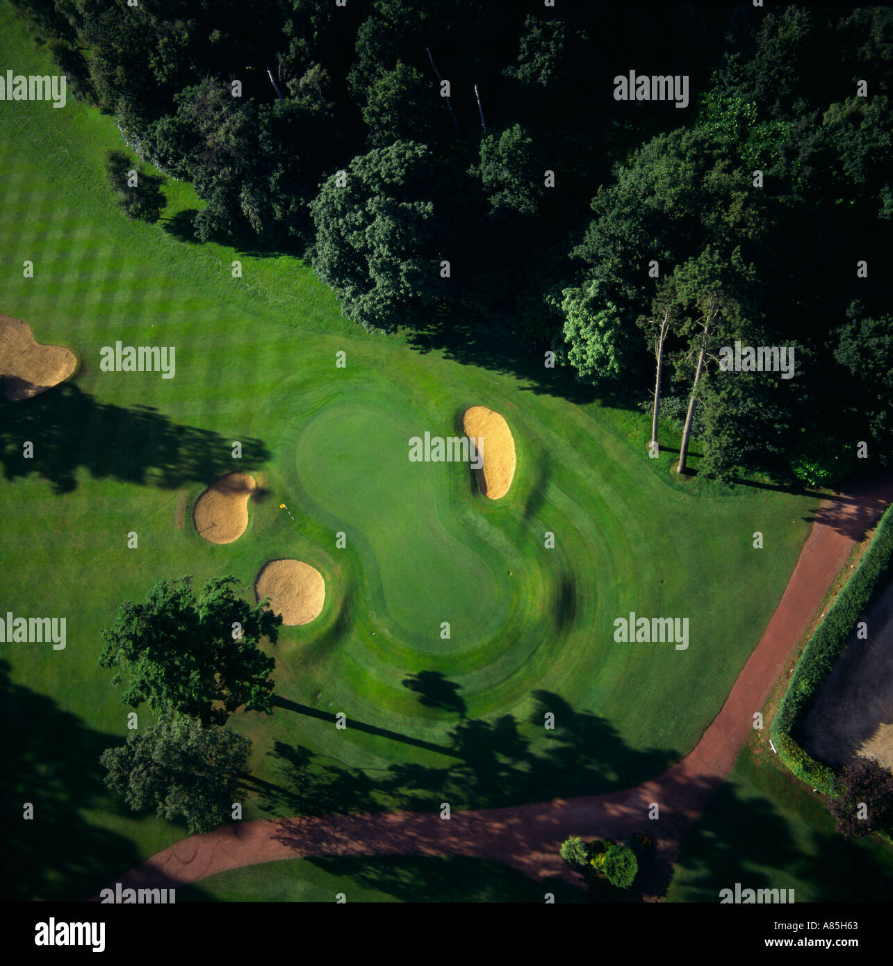 Overhead aerial view of golf bunker in summer Stock Photo - Alamy