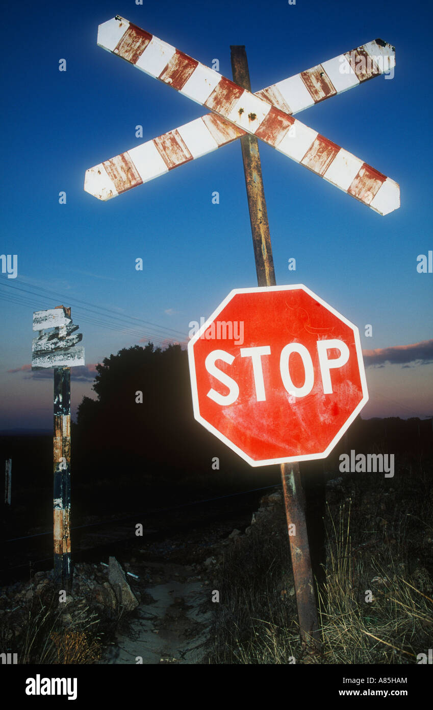 STOP TRAFFIC SIGN IN RAILROAD STATION Stock Photo - Alamy
