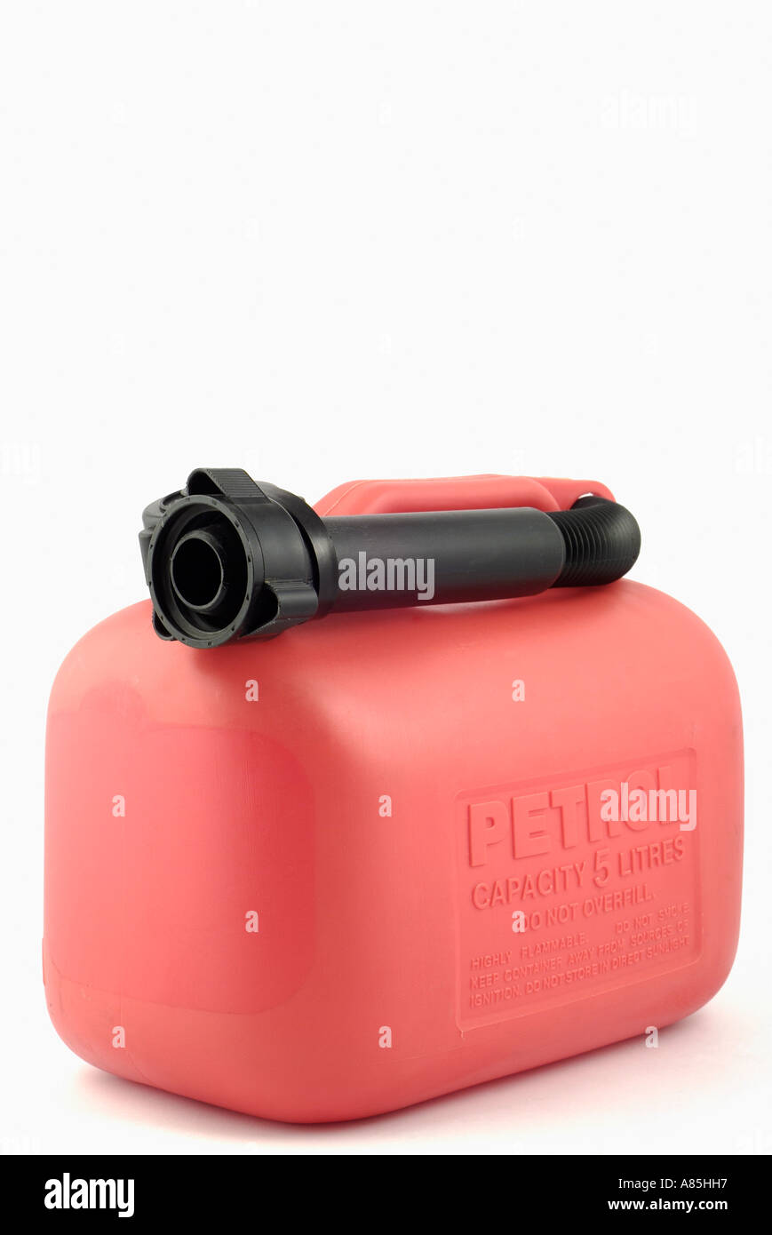 Red Plastic Petrol Can Against a White Background Stock Photo - Alamy