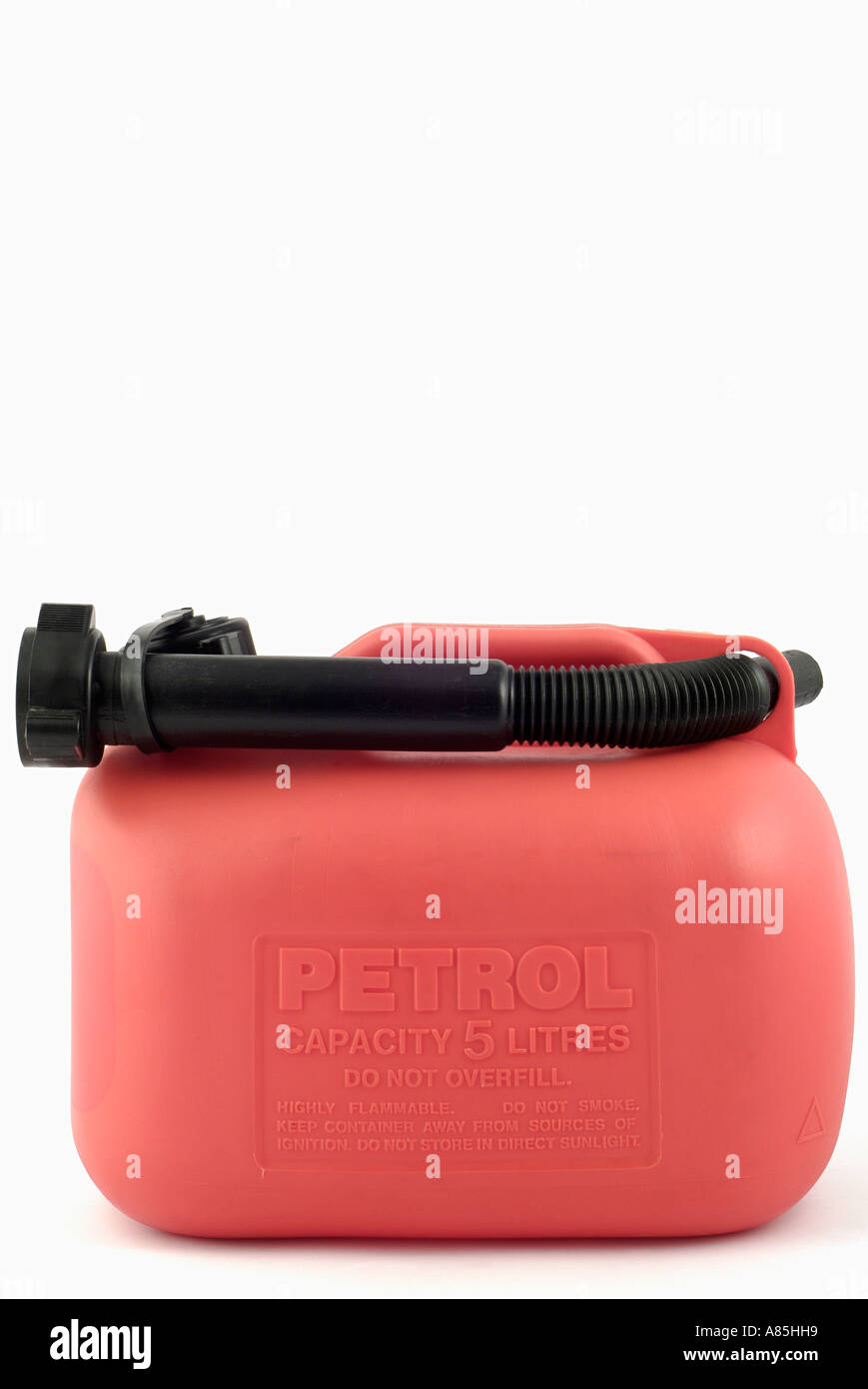 Red Plastic Petrol Can Against a White Background Stock Photo - Alamy