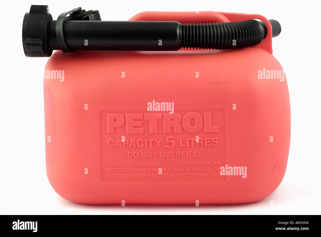 Red Plastic Petrol Can Against a White Background Stock Photo - Alamy