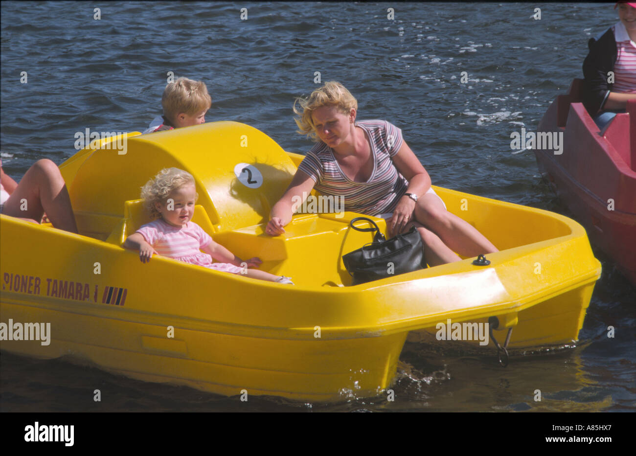 Boating on the Boating Lake, Littlehampton, West Sussex, England Stock ...