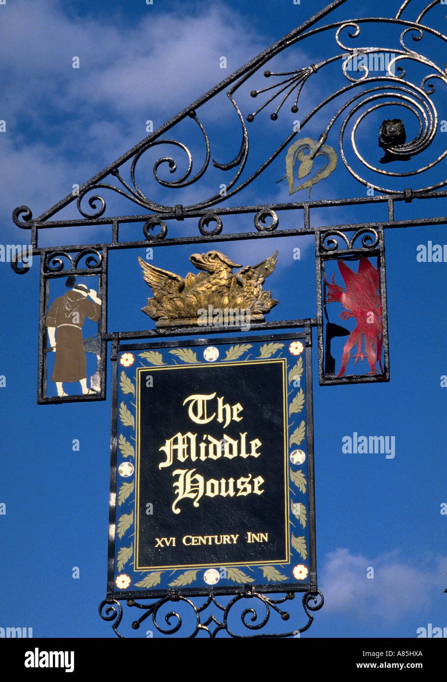 Ornate Wrought Iron Inn sign, The Middle House, Mayfield, East Sussex ...