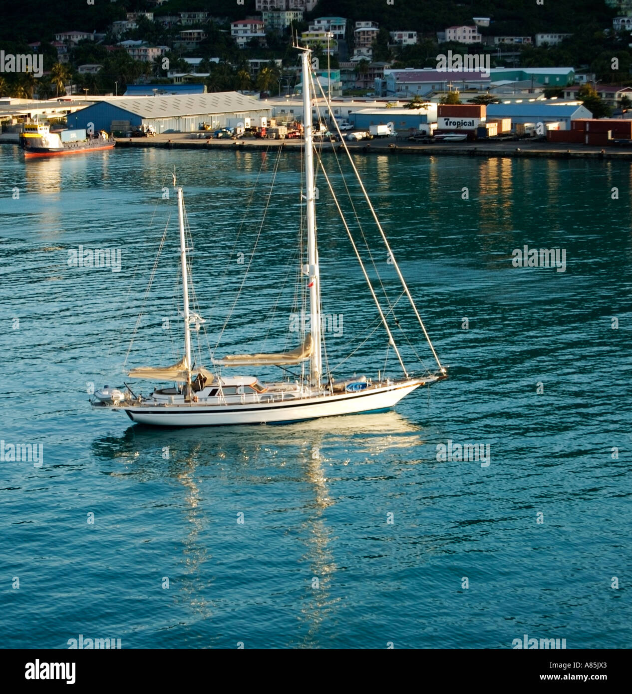 Sailboat at anchor, harbor, Road Town Tortola BVI Stock Photo - Alamy