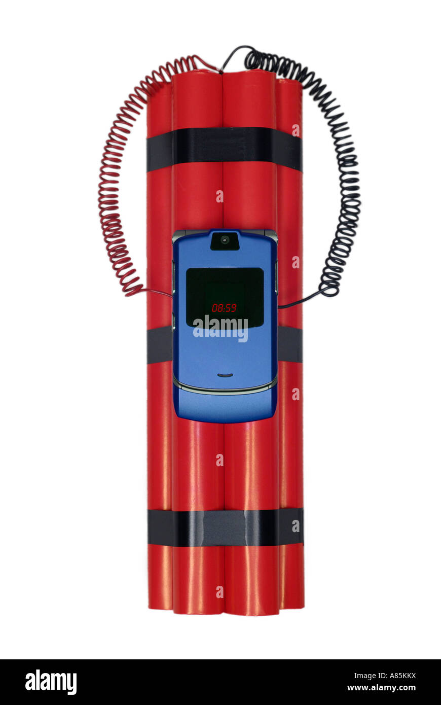 DYNAMITE WEAPON BOMB AND MOBIL PHONE ON WHITE BACKGROUND Stock Photo ...