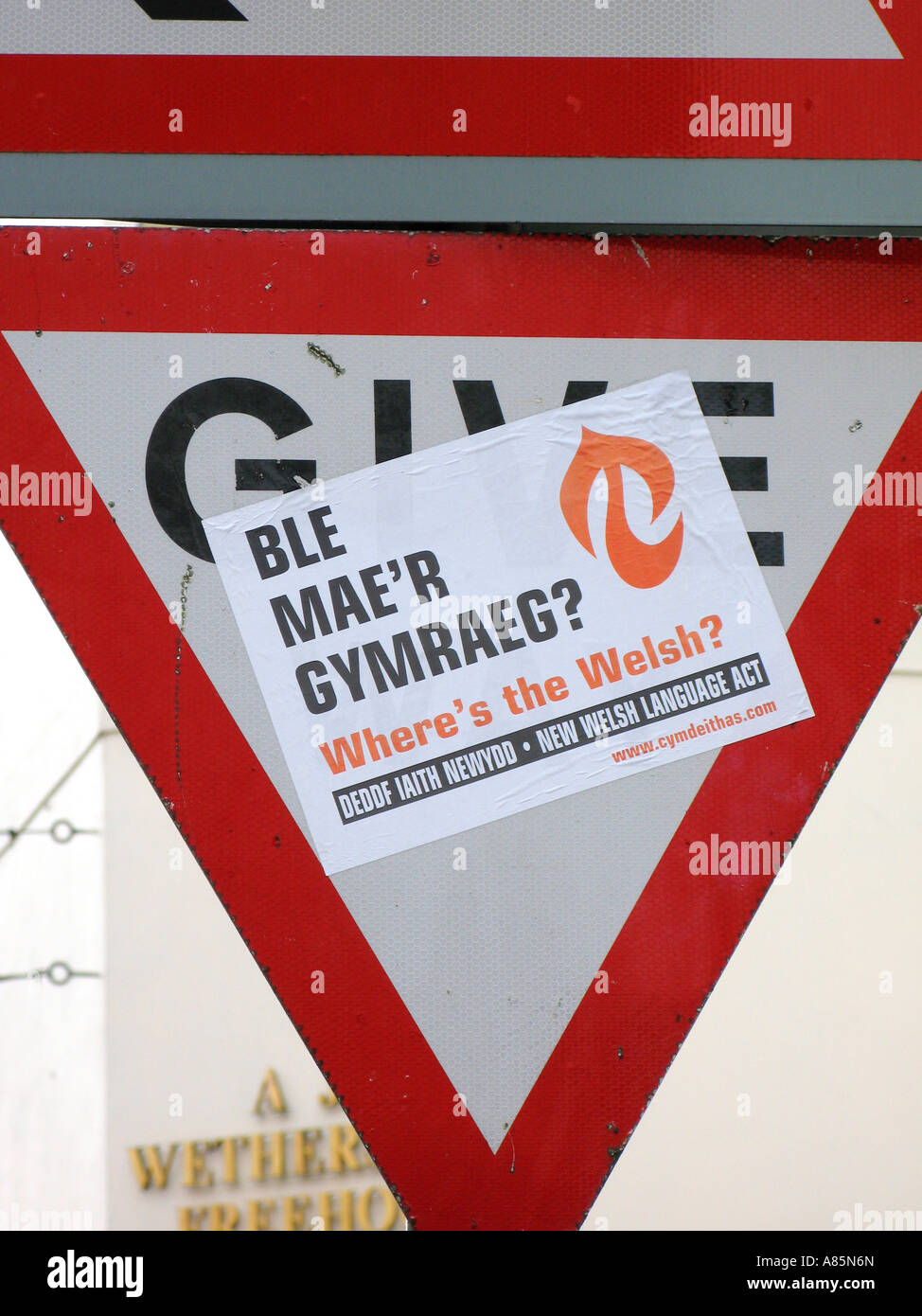 Road sign welsh language protest wales hi-res stock photography and ...