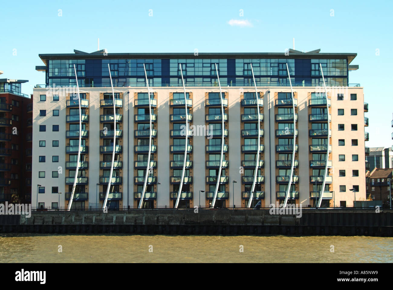London river Thames waterside apartment development Stock Photo - Alamy