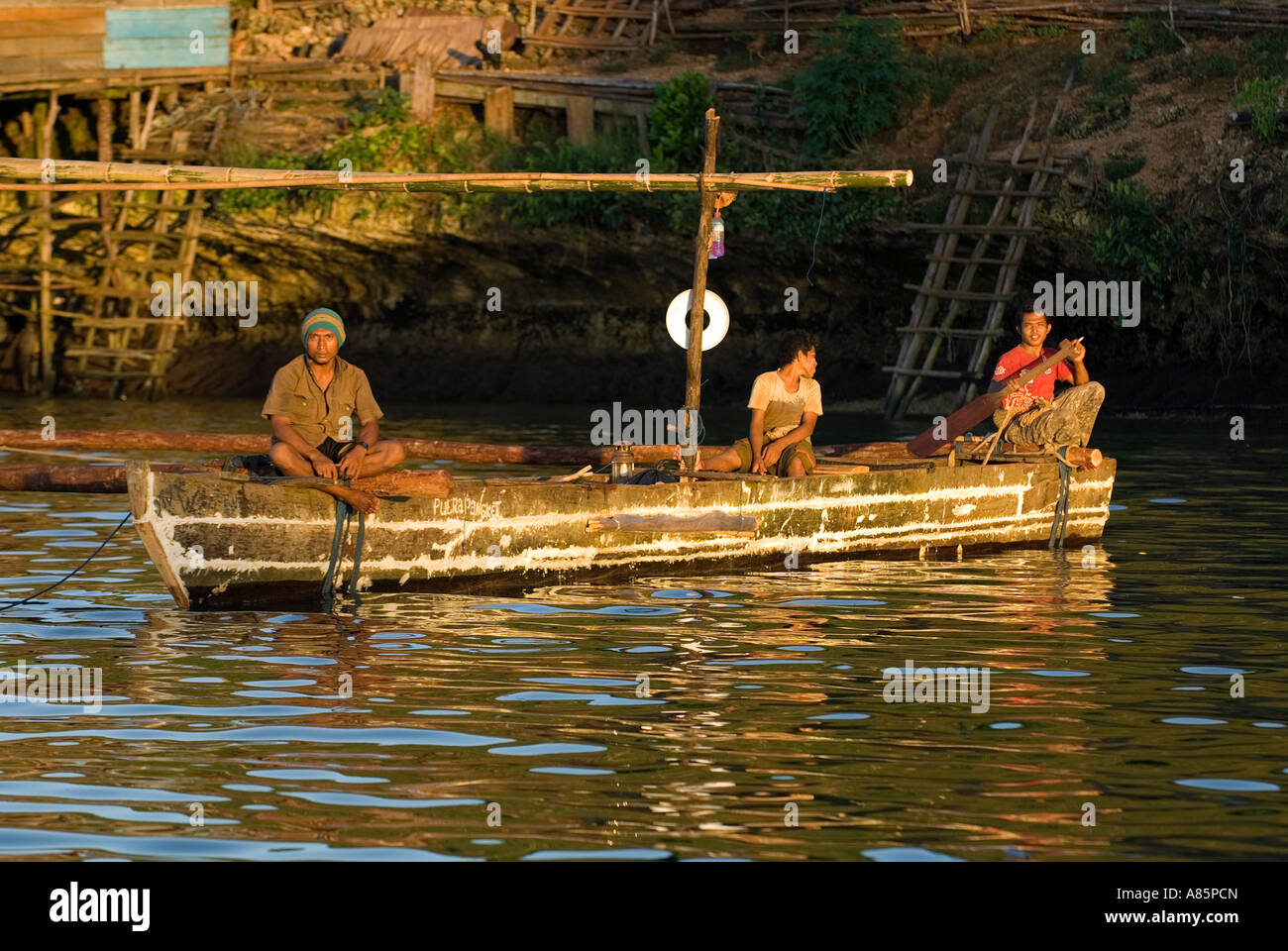 Butonese fishermen fishing at night small silversides in Kabui Bay ...