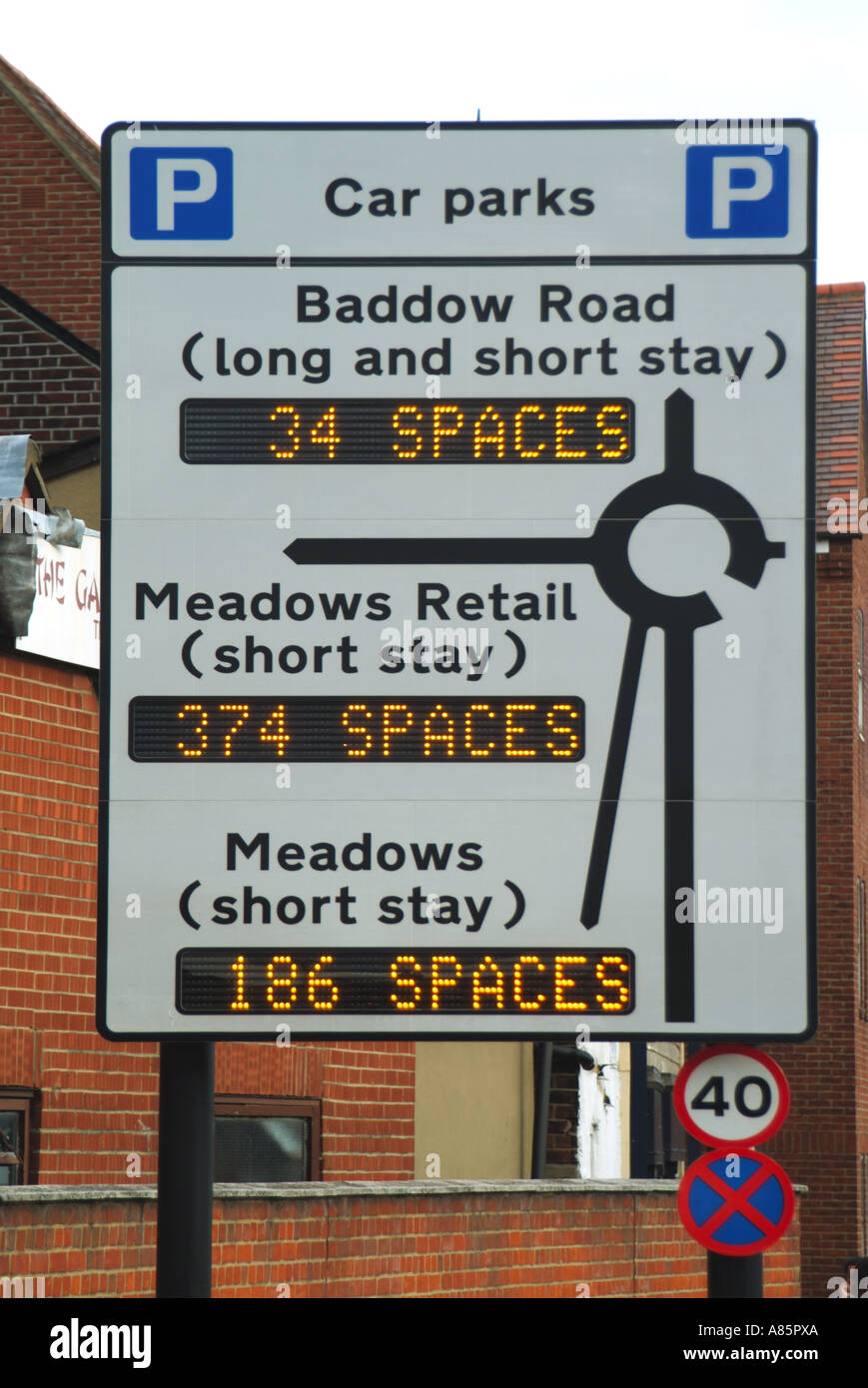 Chelmsford electronic sign indicating location of car parks and numbers ...