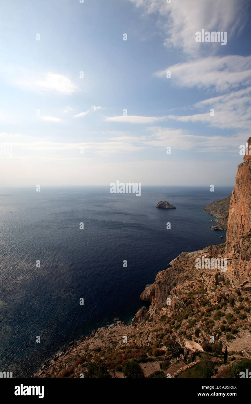 GREECE CYCLADES AMORGOS ISLAND VIEW FROM THE HOLY MONASTERY OF PANAGIA ...