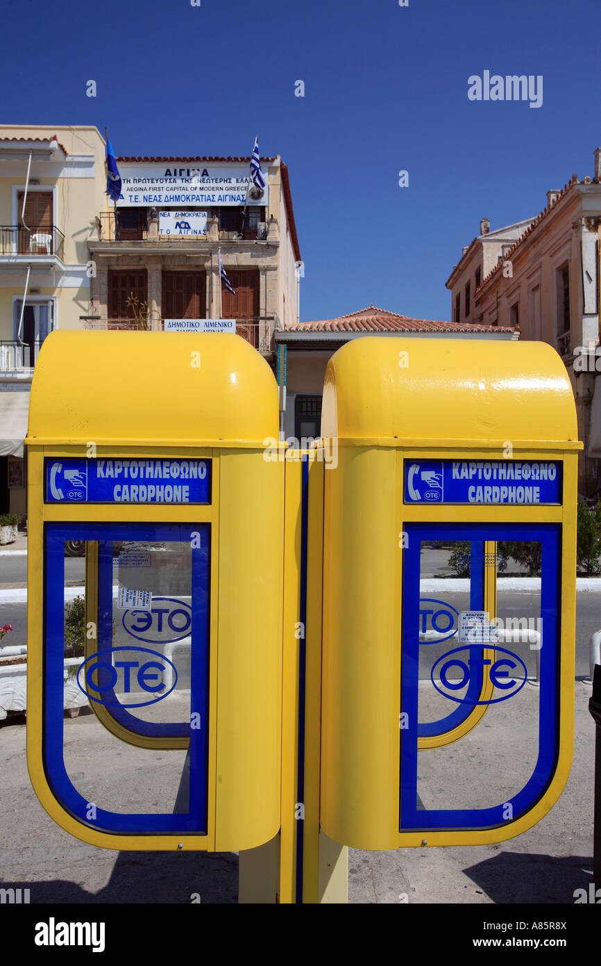 GREECE SARONIC GULF EGINA ISLAND A TELEPHONE KIOSK IN THE PORT Stock ...
