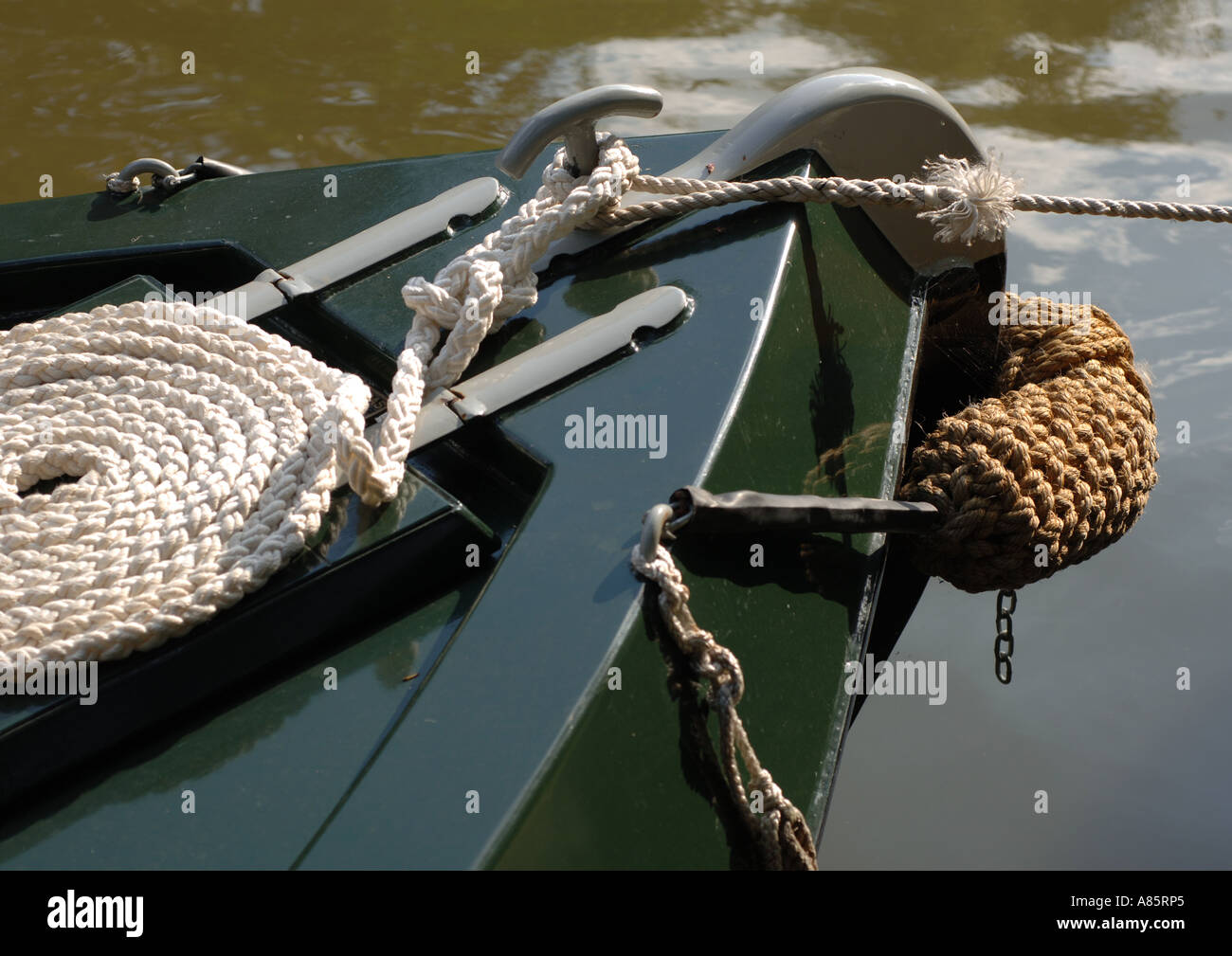 Bow of canal boat Stock Photo - Alamy