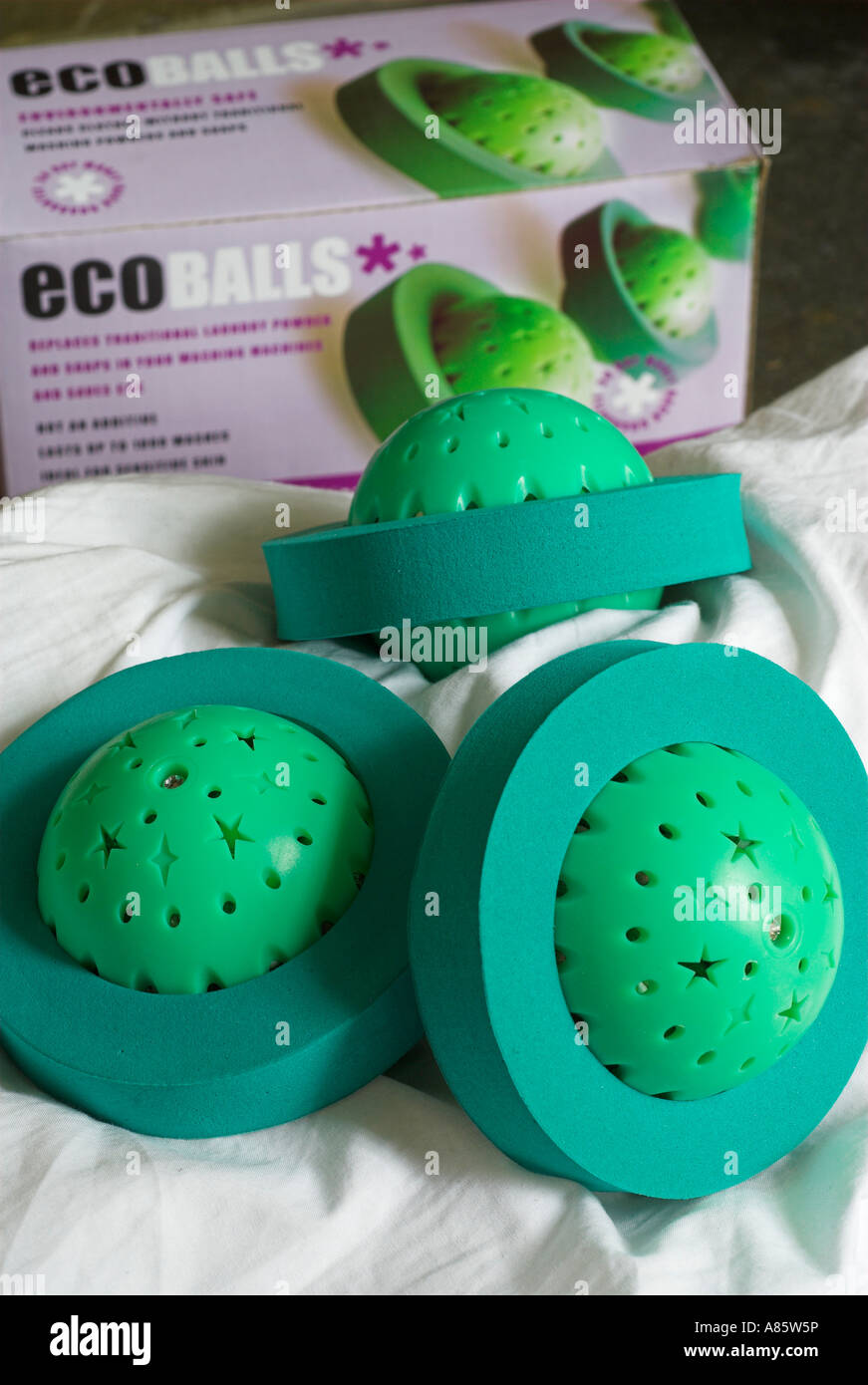 Ecoballs which are used to wash clothes in an environmentally friendly ...