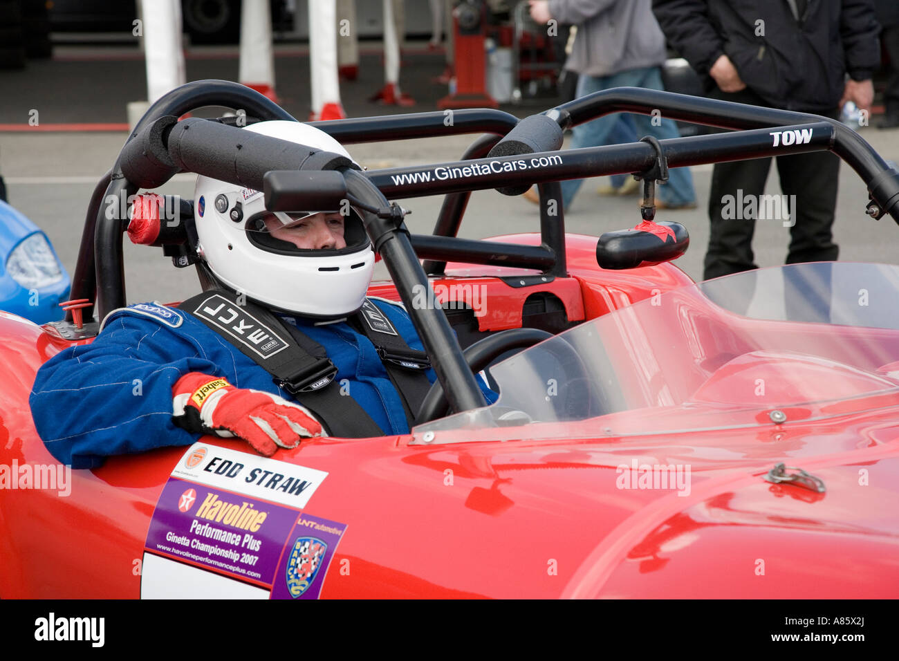 Ginetta racing cars lined up in the paddock ready for racing at Oulton ...