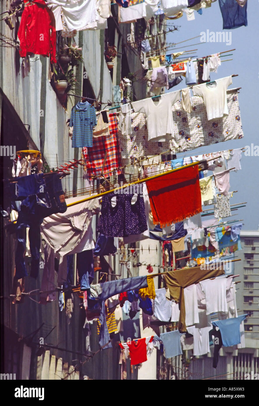 Hanging out the washing- Hong Kong Stock Photo - Alamy