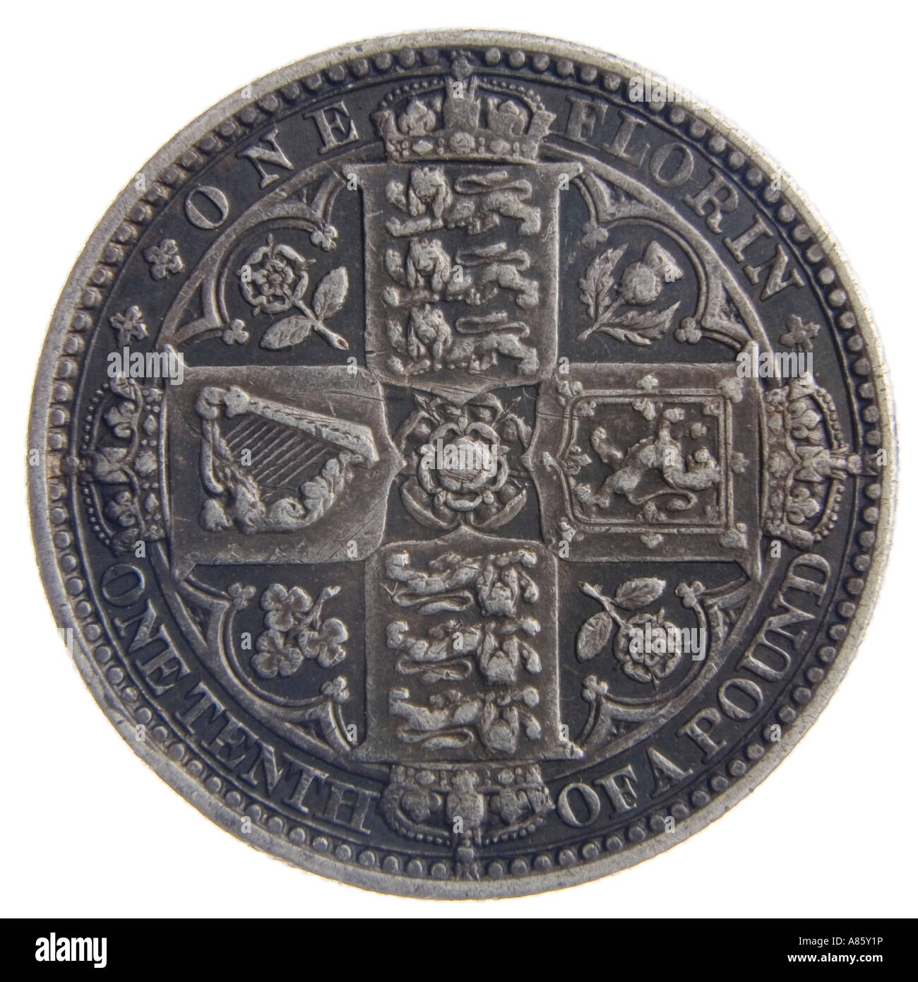 1849 Victoria Florin Coin Britain british silver gothic portrait head ...